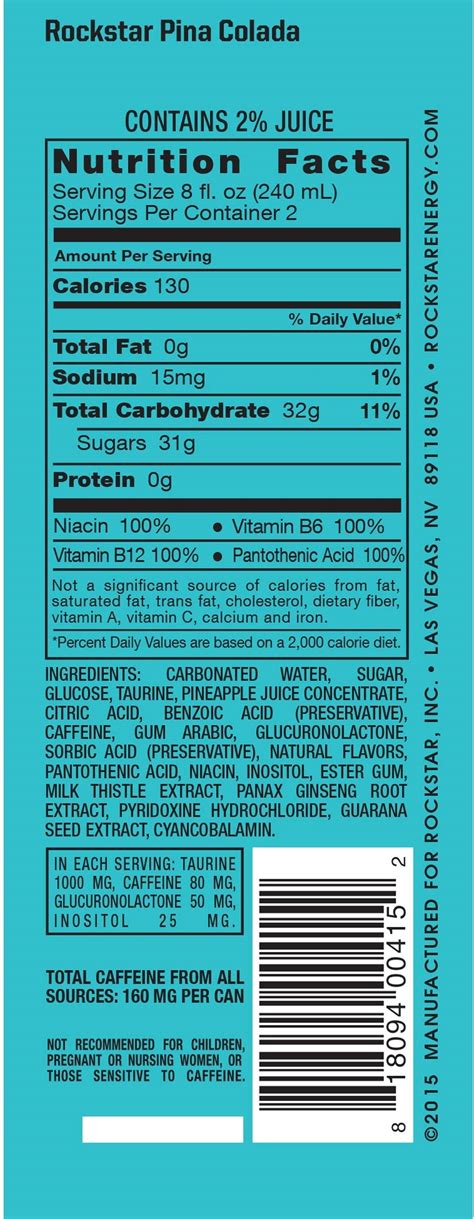 Rockstar Freeze Piña Colada Energy Drinks Beverages Pepsico Partners