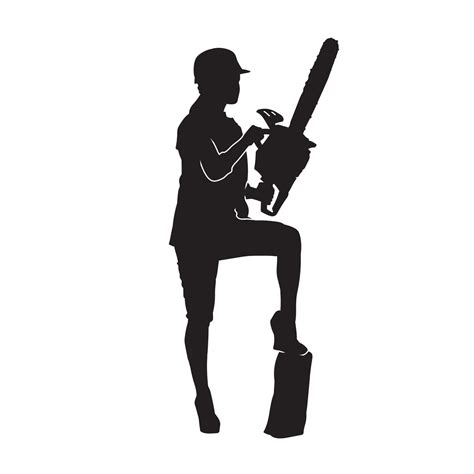 Silhouette Of A Sexy Female Worker With Chainsaw Power Tool Silhouette Of Sexy Woman Posture