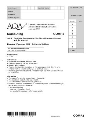 A Level Computing Question Paper Unit Computer AQA Fill And Sign Printable Template