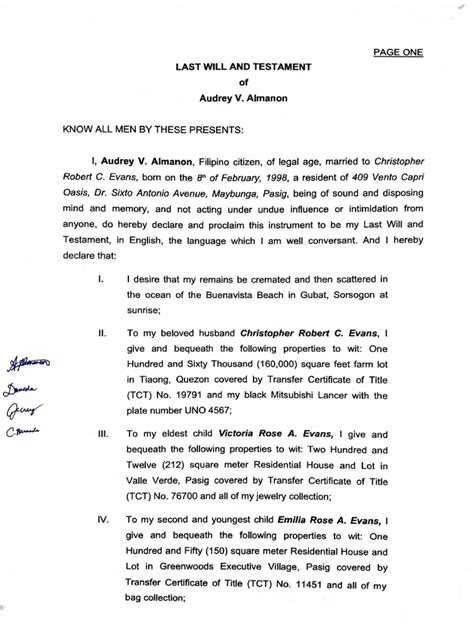Last Will And Testament Sample Pdf