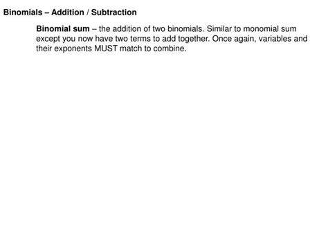 PPT Binomials Addition Subtraction PowerPoint Presentation Free Download ID 5305058