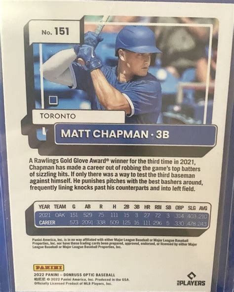 2022 Donruss Optic Matt Chapman 151 Toronto Blue Jays Ebay