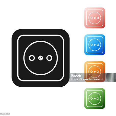 흰색 배경에 격리된 검은색 전기 콘센트 아이콘입니다 전원 소켓 로제트 기호입니다 다채로운 아이콘을 설정합니다 벡터 일러스트레이션