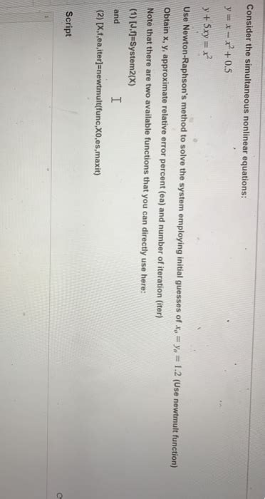 Solved Consider The Simultaneous Nonlinear Equations Y X