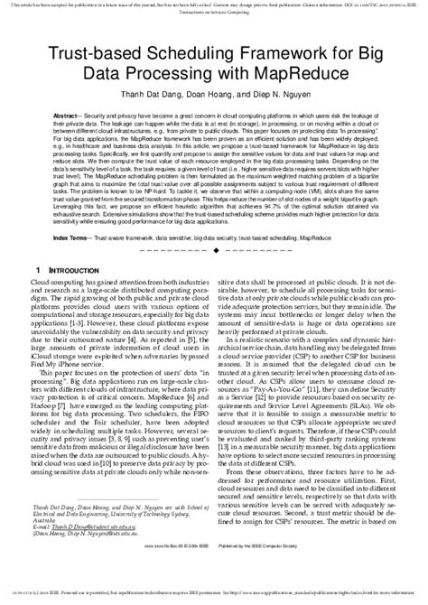 pdf trust based scheduling framework for big data processing with