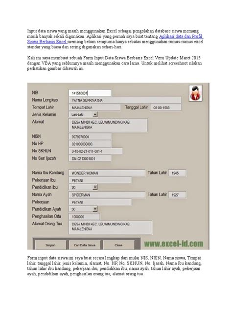 Input Data Siswa Yang Masih Menggunakan Excel Sebagai Pengolahan Database Siswa Memang Masih