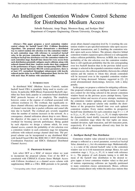 Pdf An Intelligent Contention Window Control Scheme For Distributed