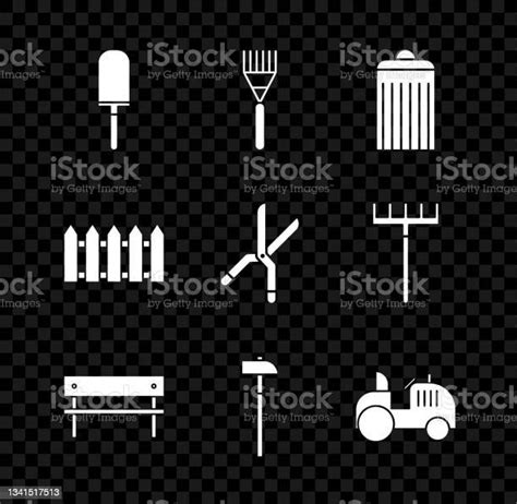 세트 가든 흙 스페이드 또는 삽 레이크 휴지통 벤치 망치 트랙터 울타리 나무와 원예 수제 가위 아이콘 벡터 건설 기계류에 대한 스톡 벡터 아트 및 기타 이미지 Istock