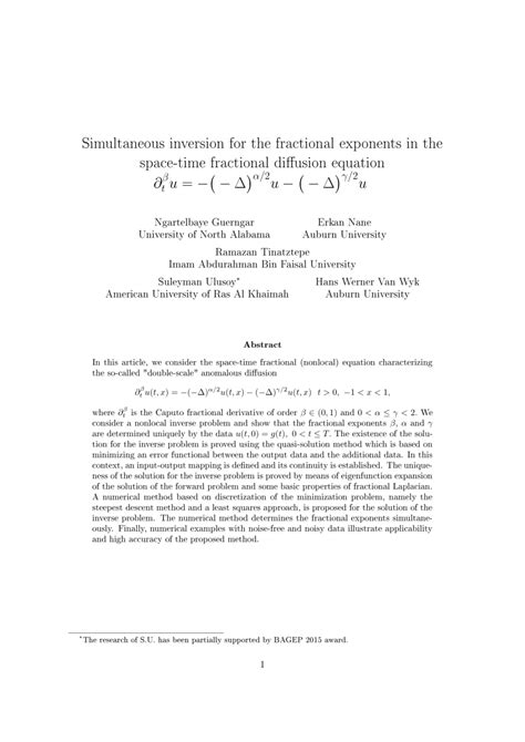 Pdf Simultaneous Inversion For The Fractional Exponents In The Space Time Fractional Diffusion