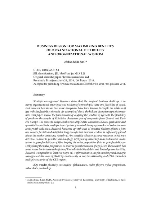Pdf Business Design For Maximizing Benefits Of Organizational Flexibility And Organizational