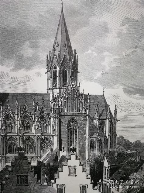 【图】1890年大幅木刻版画《德国奥本海姆 修复后的凯瑟琳教堂die Wiederhergestellte Katharinenkirche Zu Oppenheim》尺寸41 5 27 6