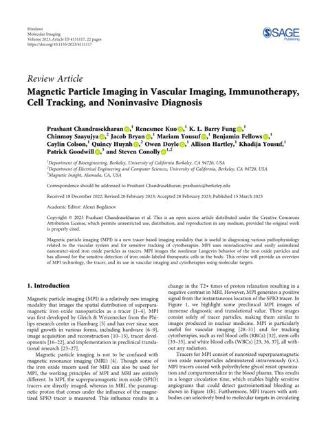 Pdf Magnetic Particle Imaging In Vascular Imaging Immunotherapy Cell Tracking And