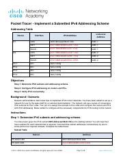 Packet Tracer Implement A Subnetted IPv Addressing Scheme Pdf Packet Tracer