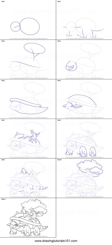 How To Draw Torterra From Pokemon Printable Step By Step Drawing Sheet