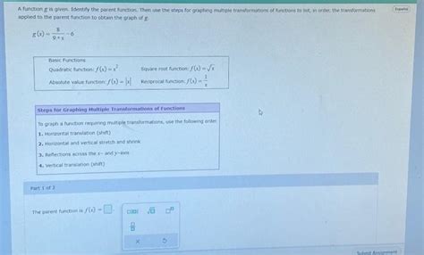 Solved Function 8 Is Given Identify The Parent Function Chegg Com