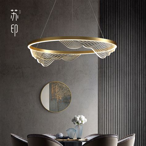 新中式餐厅吊灯轻奢设计师环形现代简约书房卧室别墅客厅led灯具虎窝淘