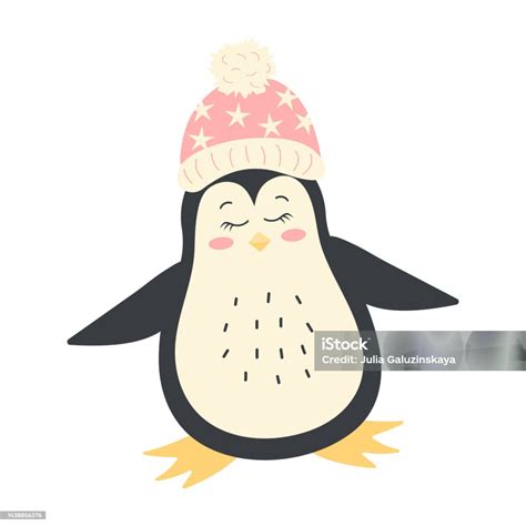 분홍색 겨울 모자를 쓴 귀여운 재미있는 펭귄 남극 새 흰색 배경에 고립된 만화 캐릭터 펭귄에 대한 스톡 벡터 아트 및 기타 이미지 펭귄 귀여운 걷기 Istock