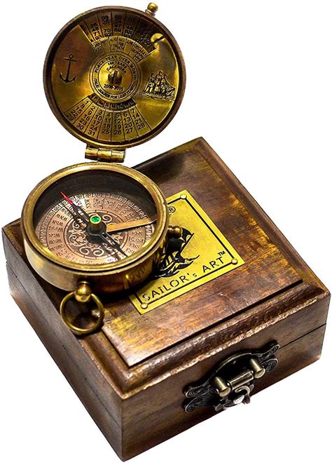 Sailors Art Pocket Antique Handcrafted Brass Compass With Box Camping