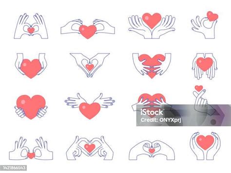 마음을 가진 손 기부 행복 우정과 사랑의 개념적 상징 최근 벡터 세트 개념에 대한 스톡 벡터 아트 및 기타 이미지 개념 건강관리와 의술 건강한 생활방식 Istock