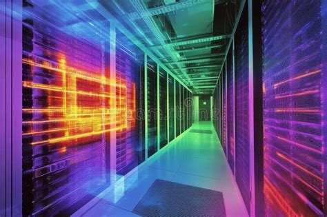 Data Center Interior Featuring Advanced Technology And Vibrant Lighting Effects Stock Image