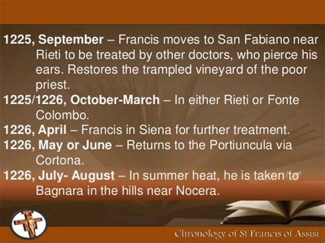 Chronology Of St Francis Of Assisi