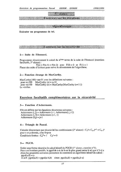 exercices de programmation pascal 2° partie notes applications des