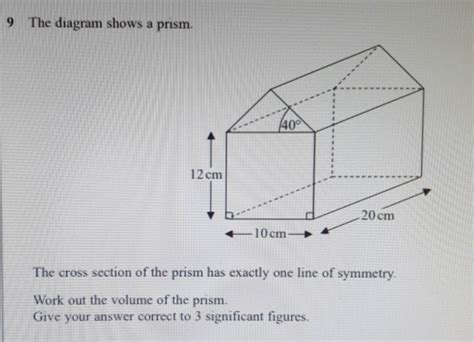 Solved 9 The Diagram Shows A Prism The Cross Section Of The Prism Has Exactly One Line Of