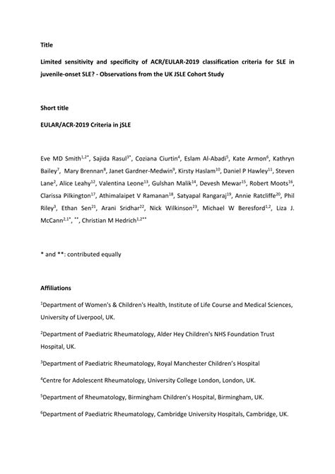 Pdf Limited Sensitivity And Specificity Of The Acr Eular 2019 Classification Criteria For Sle