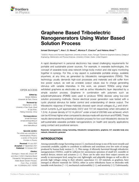 Pdf Graphene Based Triboelectric Nanogenerators Using Water Based