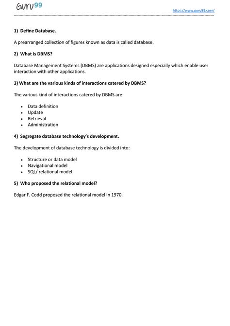 Database Interview Questions 1 Define Database A Prearranged Collection Of Figures Known As