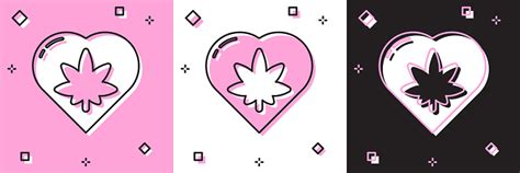 분홍색과 흰색 검은 배경에 고립 된 심장 모양 아이콘에 마리화나 잎을 설정합니다 대마 기호 벡터 일러스트레이션 Thc에 대한 스톡 벡터 아트 및 기타 이미지 Istock