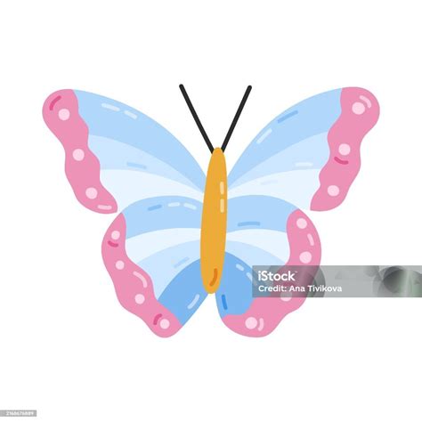 파란색과 분홍색 날개를 가진 귀여운 만화 나비 비행 열대 및 정원 곤충 Y2k 90년대 00년대의 트렌디한 상징 손으로 그린