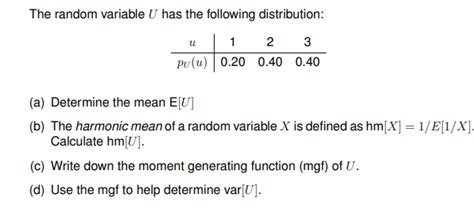 solved the random variable u has the following distribution