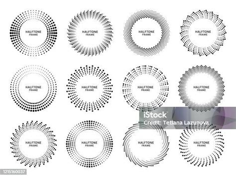 하프톤 원 프레임입니다 하프톤점 그라데이션 점선 원 모양 및 추상기하학적 도트 벡터 세트가 있는 복고풍 원형 프레임 가능성에 대한 스톡 벡터 아트 및 기타 이미지 Istock