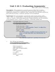 Unit AS Evaluating Arguments Docx Unit AS Evaluating Arguments PHIL Intro