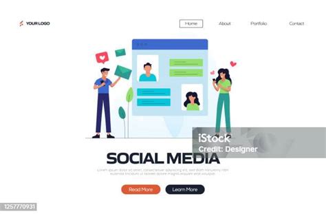 방문 페이지 템플릿 웹 사이트 배너 광고 및 마케팅 자료 온라인 광고 비즈니스 프리젠 테이션 등에 대한 소셜 미디어 개념 벡터 일러스트레이션 Brand Name Online