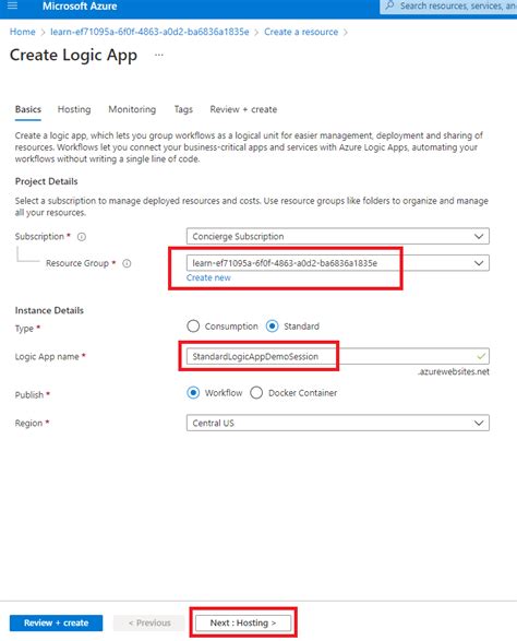 microsoft standard logic apps using azure portal