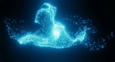 abstract motion background shining blue neon glow particles depth of