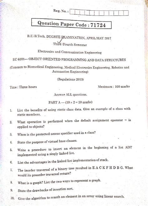 Ec 6301 Object Oriented Programming And Data Structures Ece Anna