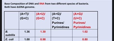 Solved The Percentage Composition Of Dna Bases Is Shown For