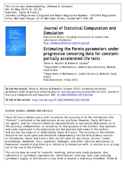 Pdf Estimating The Pareto Parameters Under Progressive Censoring Data For Constant Partially