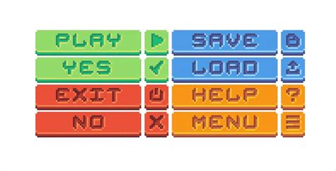 Premium Vector Set Of Game Interface Buttons Square Pixel Menu Buttons Vector Pixel Art Of