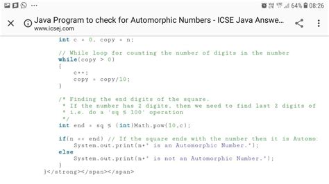 Write Java Program To Find Automorphic Number