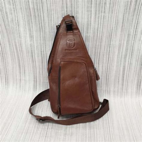 Bullcaptain Mens Smart Sling Chest Crossbody Brown Leather Travel Bag
