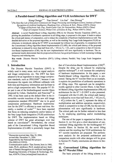 Pdf A Parallel Based Lifting Algorithm And Vlsi Architecture For Dwt