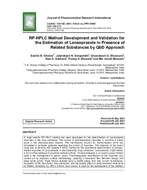 Pdf Rp Hplc Method Development And Validation For The Estimation Of