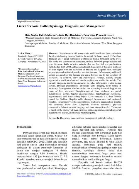 Pdf Liver Cirrhosis Pathophysiology Diagnosis And Management