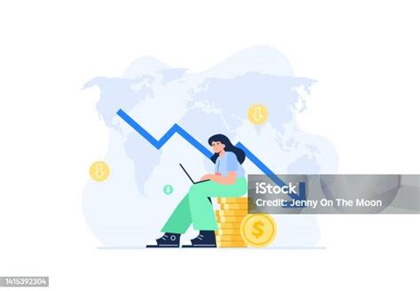 재무 개념 개인 예산 돈과의 관계 경제적 문제 한 여성은 글로벌 위기로 인해 돈과 저축을 잃습니다 흰색 배경에 고립 된 벡터