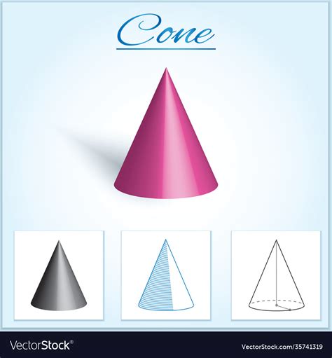Cone Volumetric Geometrical Figure With Examples Vector Image