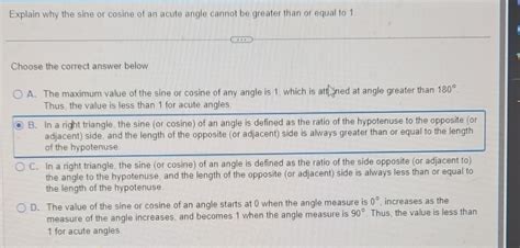 Solved Explain Why The Sine Or Cosine Of An Acute Angle